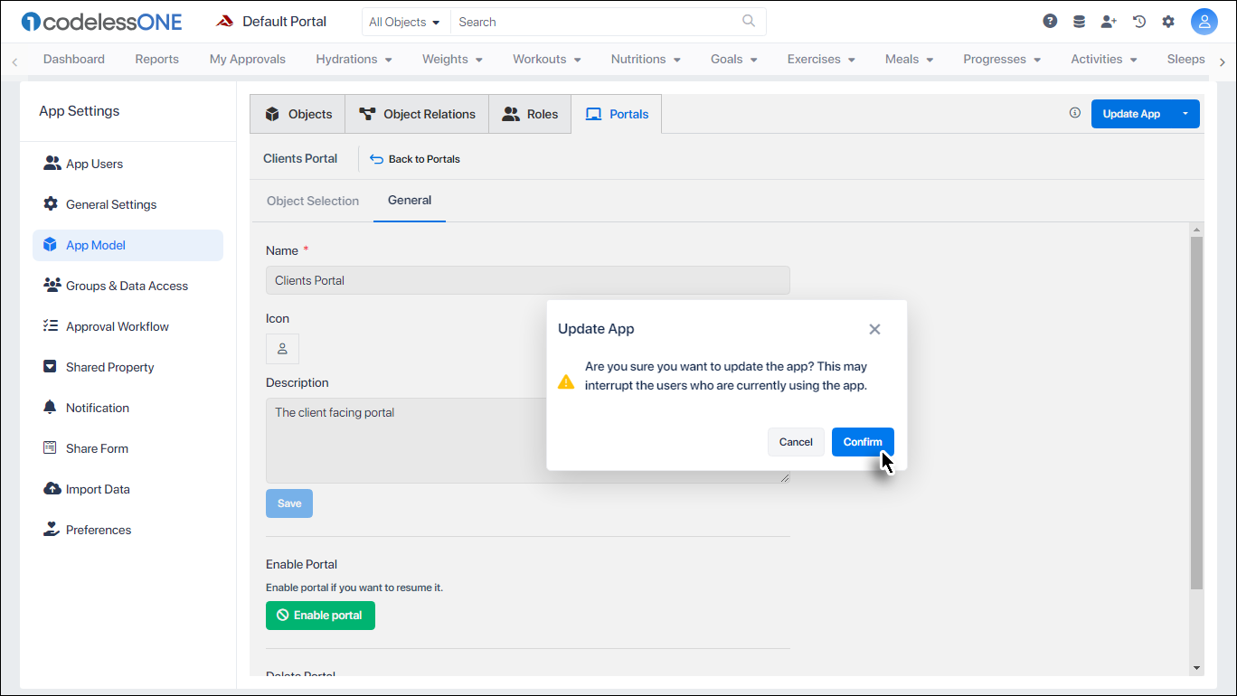 How to Disable and Enable a Portal in Your Application - Codeless ONE