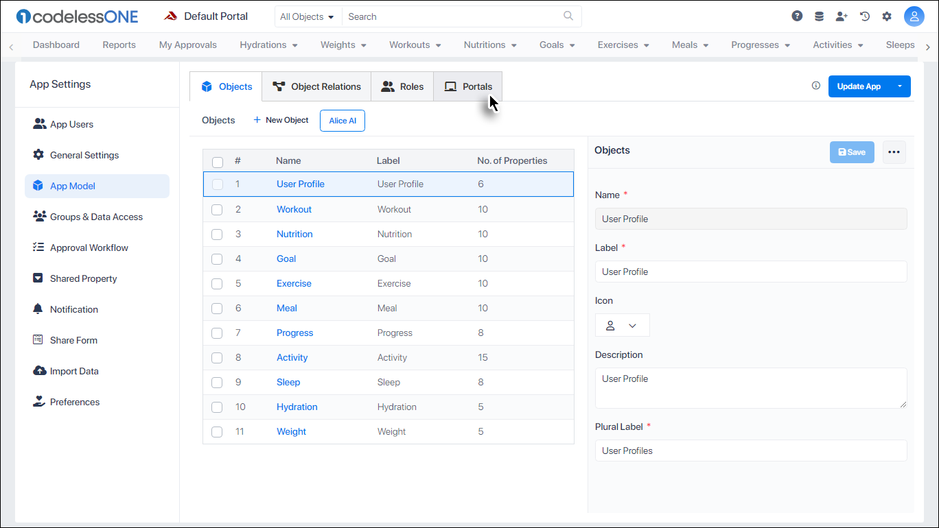 Modifying an Existing Portal in Your Application - Codeless ONE