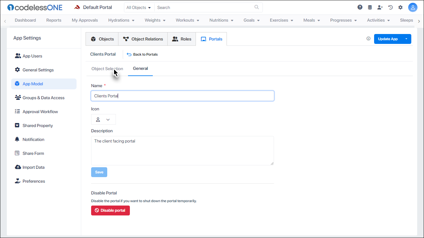 Modifying an Existing Portal in Your Application - Codeless ONE