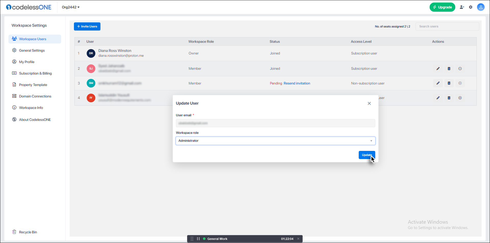 How to update user access levels? - Codeless ONE