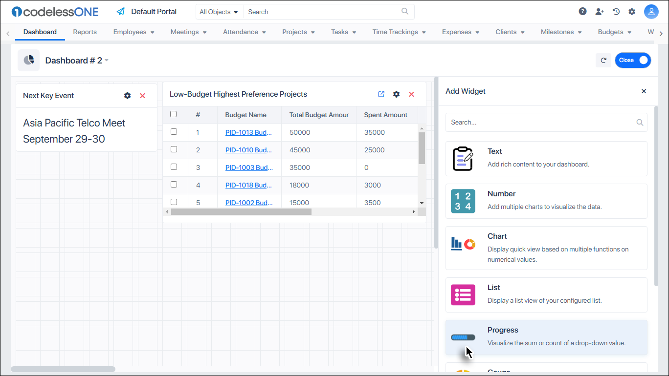 Dashboard Widgets: How to add Text, List, Progress and Number ...