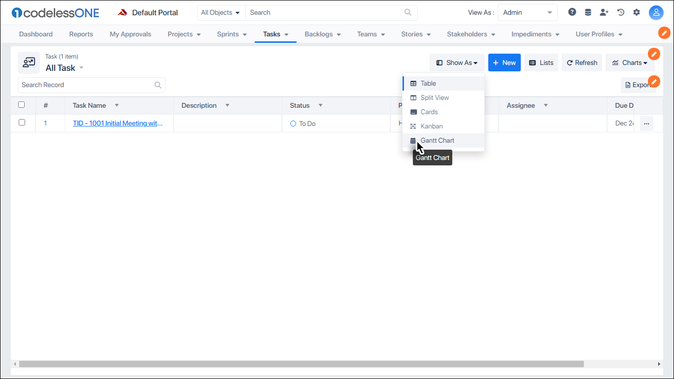 How to access Gantt Chart - Codeless ONE