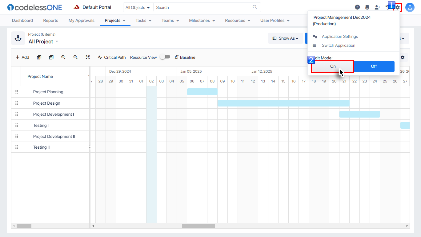 Mapping properties for the Gantt Chart - Codeless ONE