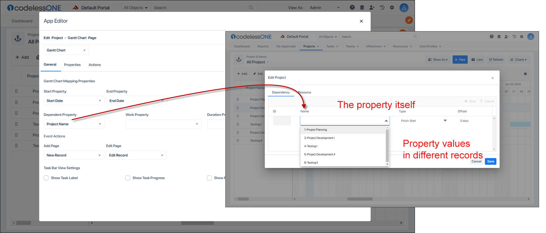 Mapping properties for the Gantt Chart - Codeless ONE