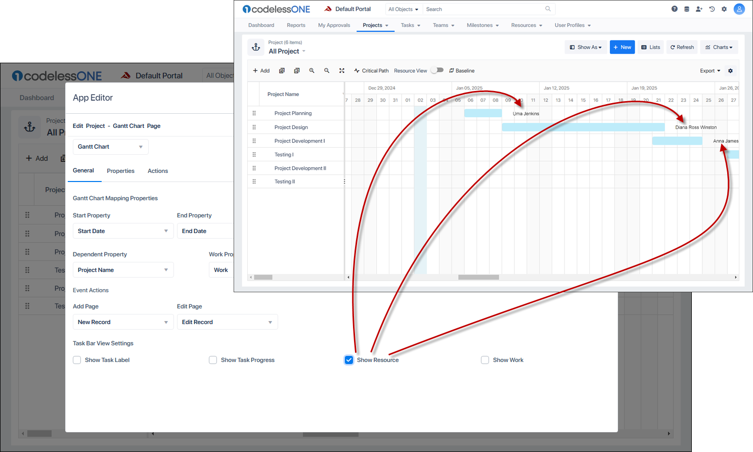 Mapping properties for the Gantt Chart - Codeless ONE