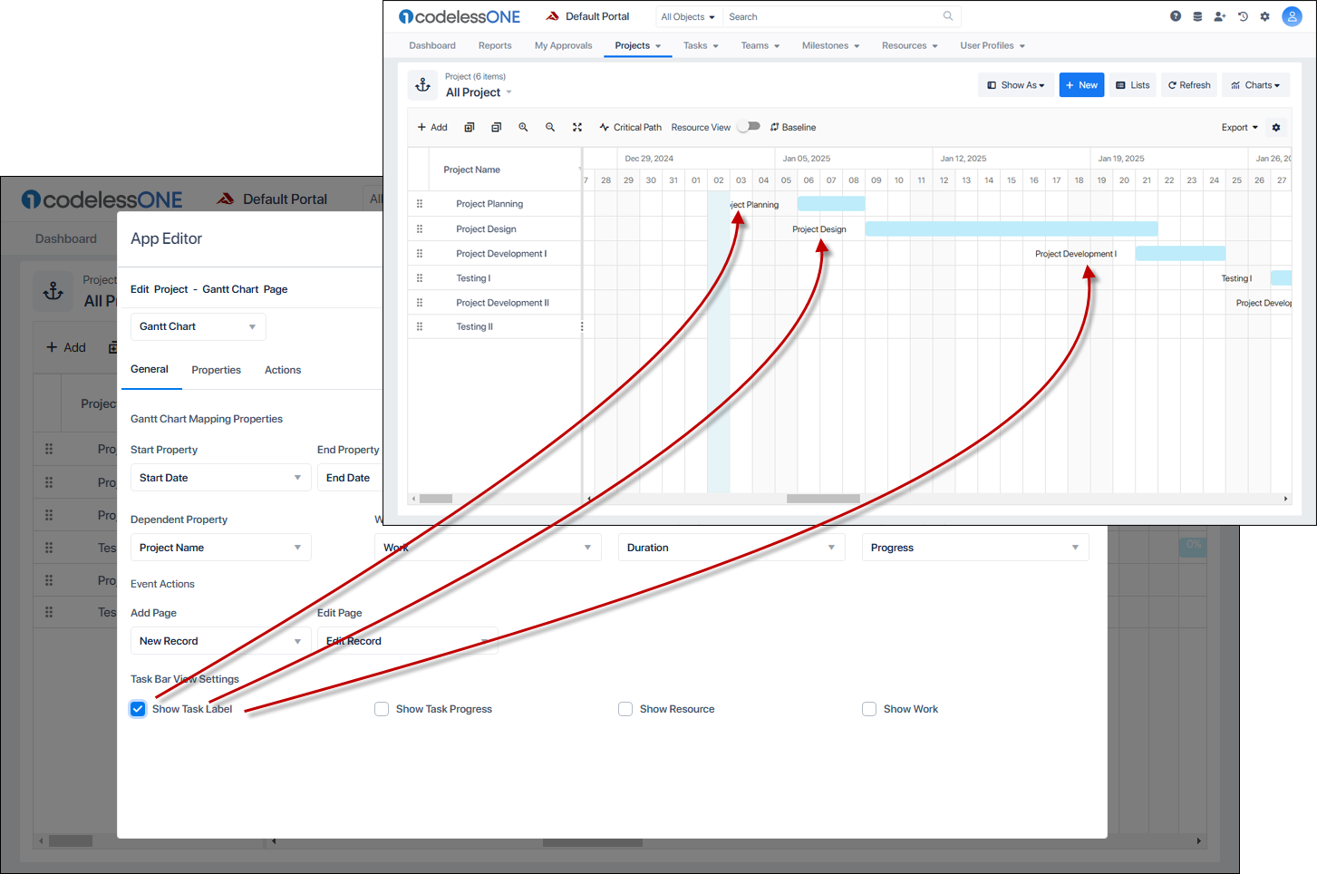 Mapping properties for the Gantt Chart - Codeless ONE