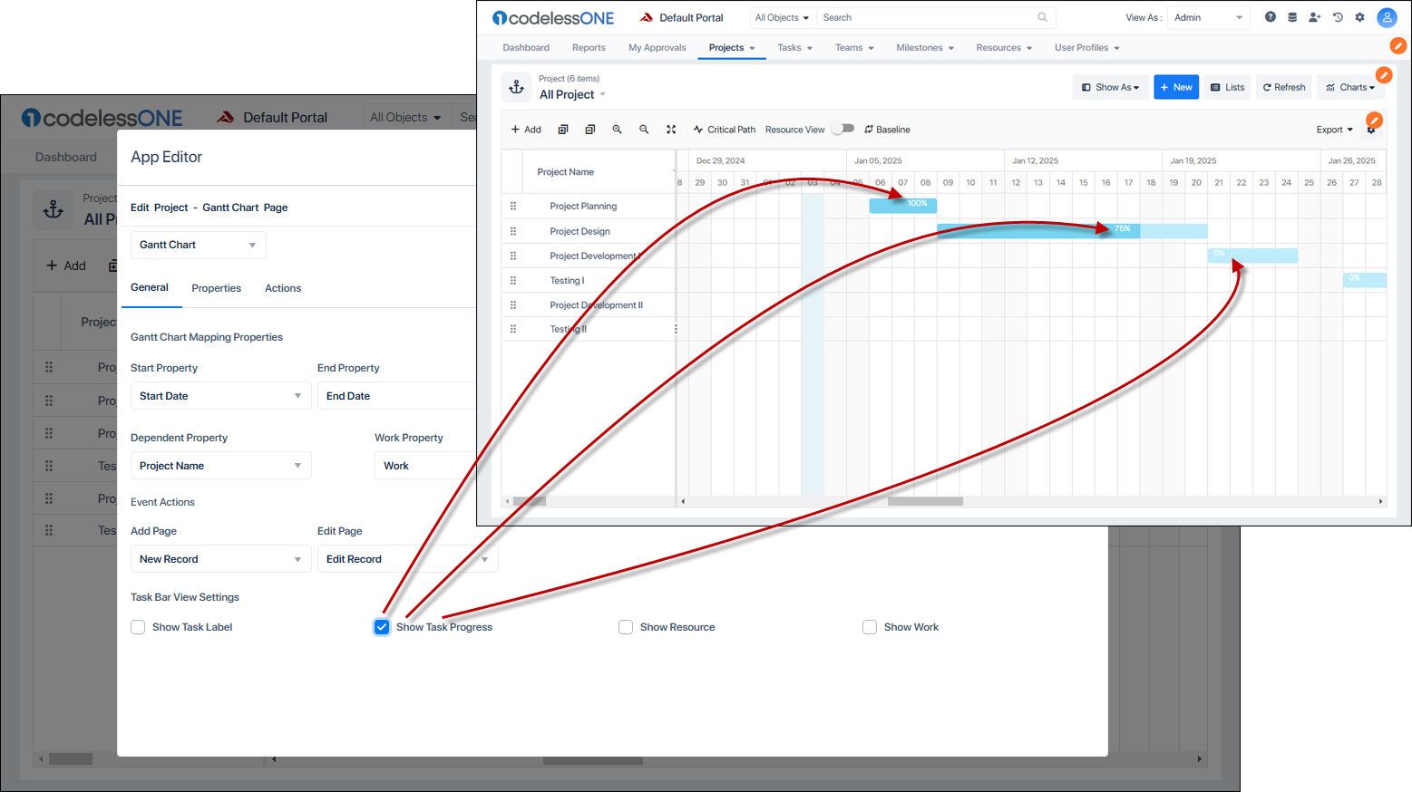 Mapping properties for the Gantt Chart - Codeless ONE